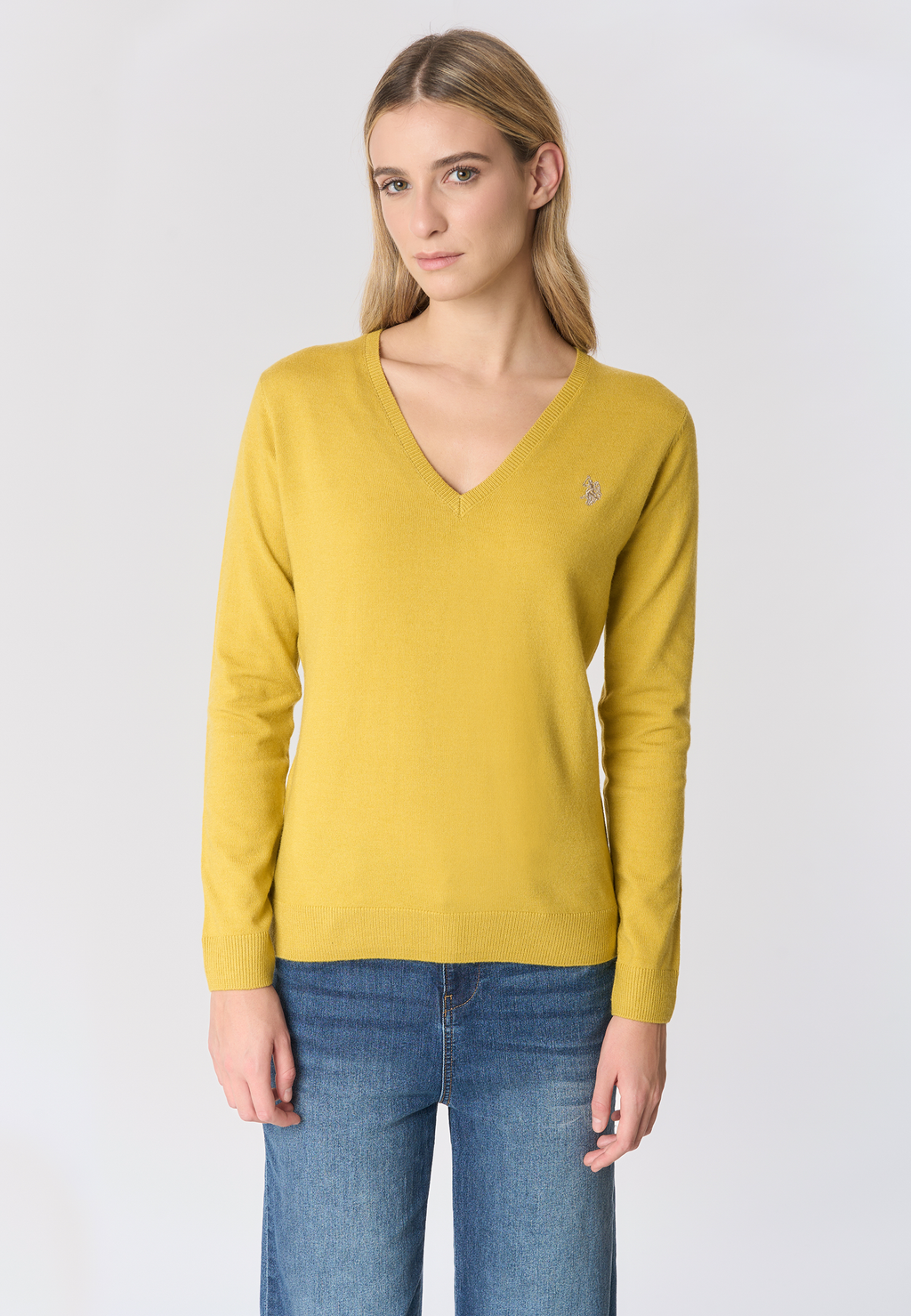 Maglia scollo a V con logo Giallo, – U.S. Polo Assn. Italy